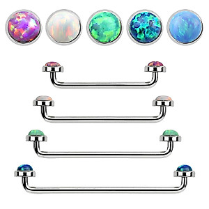 Luxe Modz Staple Surface Barbell with Internally Threaded Synthetic Opal stones Surgical Steel 14G - Clear - 5/8" 16mm