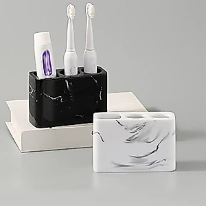 Toothbrush Holder Marble Look Electric Toothbrush Toothpaste Bathroom Organizer Stand Trays Caddy Countertop for Bathroom Vanity Storage and Organizing(Black)