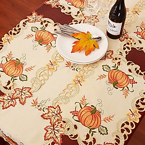 Simhomsen Thanksgiving Harvest Pumpkins Table Runners for Autumn Or Fall Decorations, Embroidery (14 × 69 Inches)