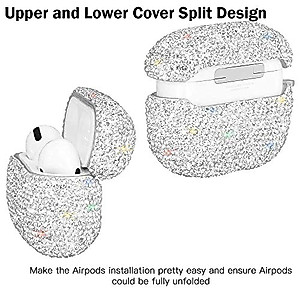 Bling Rhinestones Cover for AirPods Pro Case,Cute Bling Crystal Rhinestone AirPod Pro Protective Case Cover Shockproof with Keychain for 2019 AirPods Pro Charging Case (Silver)