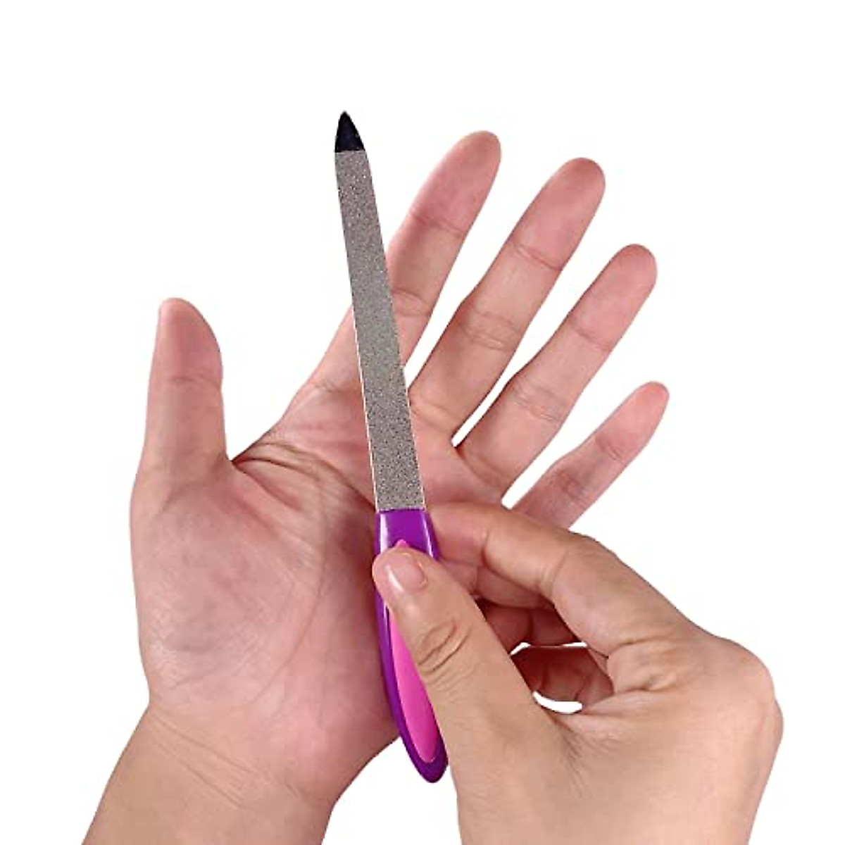 Metal Nail File (6 Pcs), Fingernail Files for Natural Nails Made of Stainless Steel Nail Files with Sharp Pointed Tip Non Slip Handle Diamond Finger Nail Filers Sapphire Grit Purple Pink