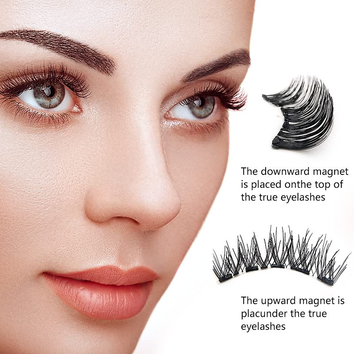 Dual Magnetic Eyelashes Natural Look, Magnets False Eyelashes No Eyeliner or Glue Needed, Reusable Magnetic Lashes 3D Extension Kit, 4 Pairs Soft Magnetic Fake Eye Lash for Women Makeup with Applicator