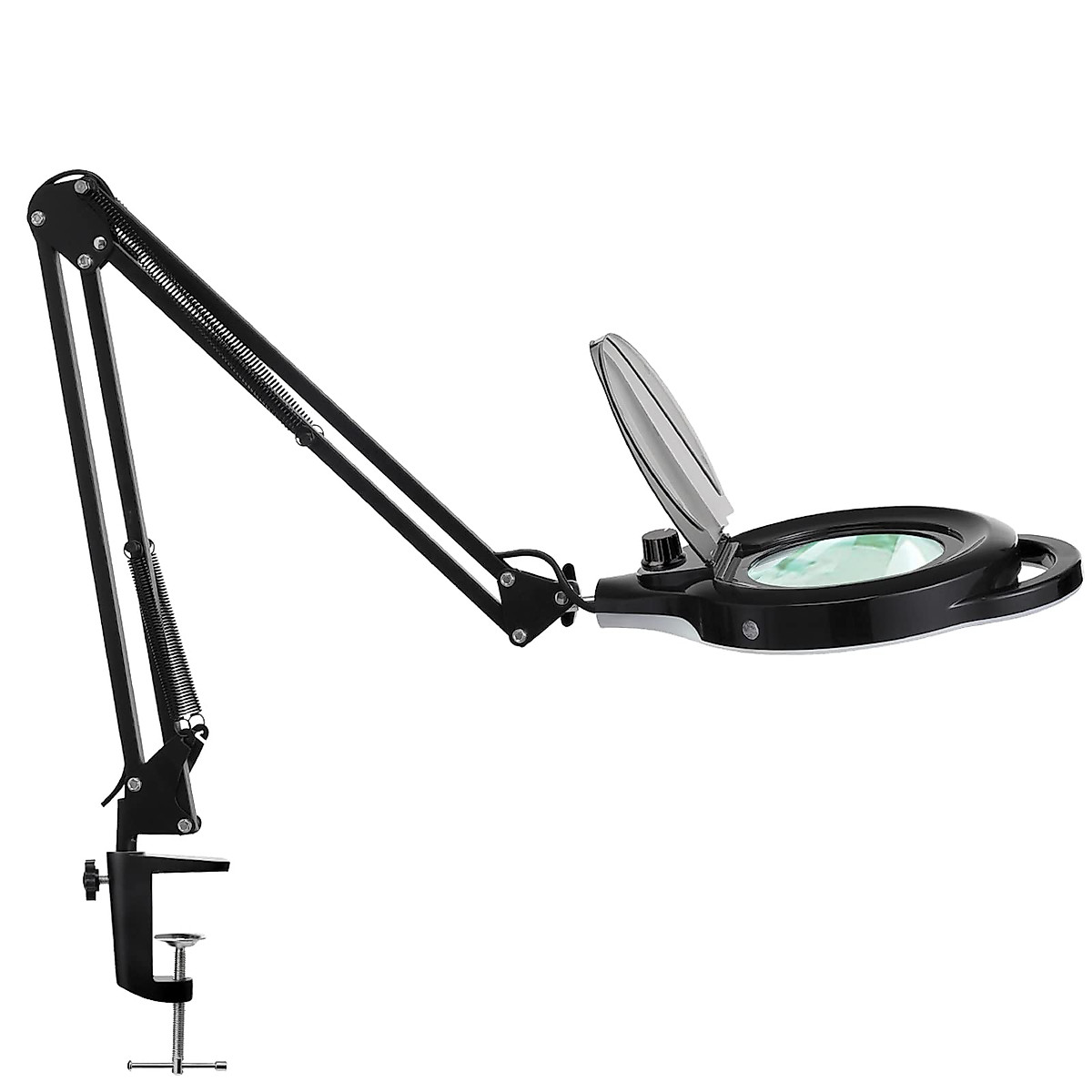 10X Magnifying Lamp with Clamp, KIRKAS 2200 LM Super Bright and Stepless Dimming Magnifying Glass with Light, Real Glass Lens Lighted Magnifier Light for Close Work, Crafts, Reading, Repair - Black