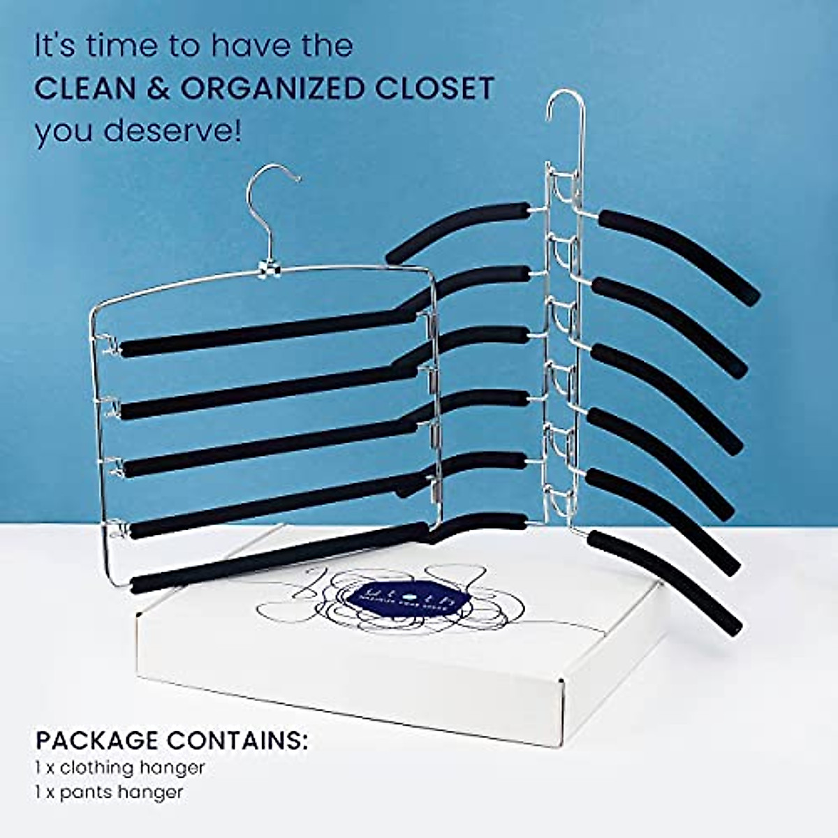 Generic, Space Saving Detachable Hangers, Multi-Layer Clothes & Pants Hangers, 6 in 1 Detachable Clothes Hanger & 5 Layers Swing Arm Pants Hangers, Set 2 Pack - YToTh