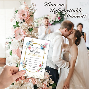 25 Bridal Shower Invitation Cards With Envelopes - Here's To A Lifetime Of Butterflies - Floral Golden Oval Invites For Newlyweds, Wedding & Bridal Shower Celebration, Party Favor & Decorations - B16