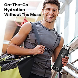 Swig Savvy Sports Water Bottle, Vacuum Insulated Stainless steel, Double Wall Wide Mouth Leakproof Lid - 40oz (Black)