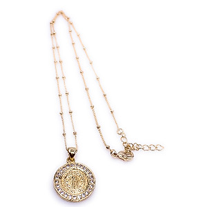 LESLIE BOULES 18K Gold Plated Saint Benedict Pendant Necklace Religious Jewelry for Women