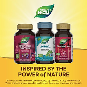 Nature's Way Ginkgo Premium Extract, Supports Memory & Concentration*, 120 mg Ginkgo Biloba Extract per 2-Capsule Serving, with Gotu Kola, Vegan, No Gluten, 60 Capsules (Packaging May Vary)