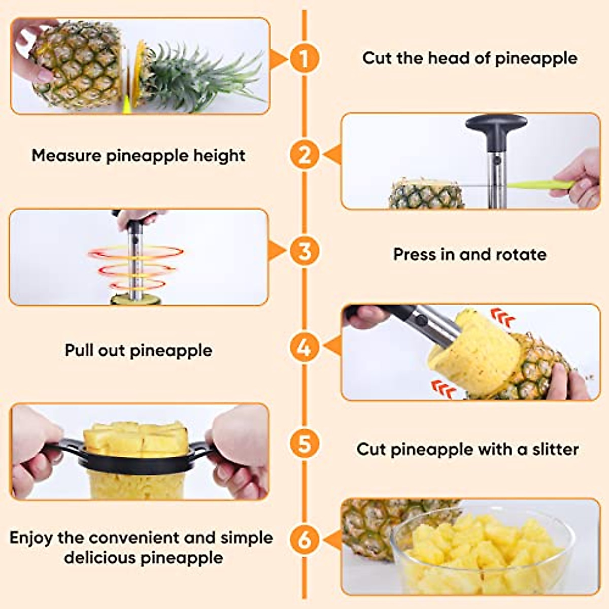 OOKUU Pineapple Corer Cutter, Stainless Steel Fruit Pineapple Peeler Slicer [Upgraded, Reinforced, Thicker Blade], Pineapple Core Remover with Measure Mark, Kitchen Tool for Diced Pineapple Rings