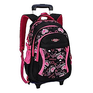 DAPERCI Travel Rolling Luggage Bag School Trolley Backpack Girls On Wheels Girl's Trolley School Wheeled Backpacks Child (Color : 6 Wheels Pink)