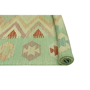 Noori Rug - Premium & Luxury Imported - Handmade Sun Faded Flatweave Francesca Rug - Green - Orange, 5'1" x 6'7" - Living Room - Bedroom