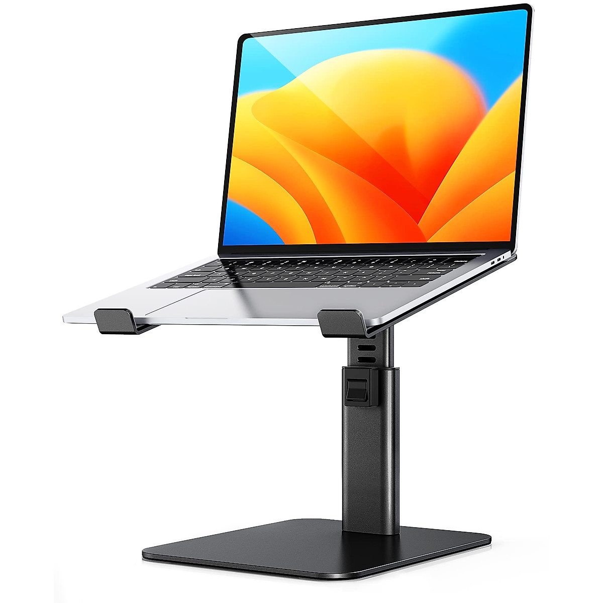 RIWUCT Laptop Stand for Desk, 8 Adjustable Height Aluminum Computer Stand, Ergonomic Laptop Riser Holder Sit to Stand Compatible with MacBook, Air, Pro and More 10"-16" Notebooks - Black