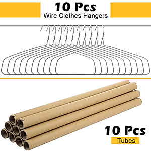 Didaey 10 Sets Dry Cleaner Hangers 18 Drapery Hanger and Tubes Tablecloth Hangers Blanket Hanger Drapery Hangers with Strong 10.5 Gauge Wire for Heavy Items
