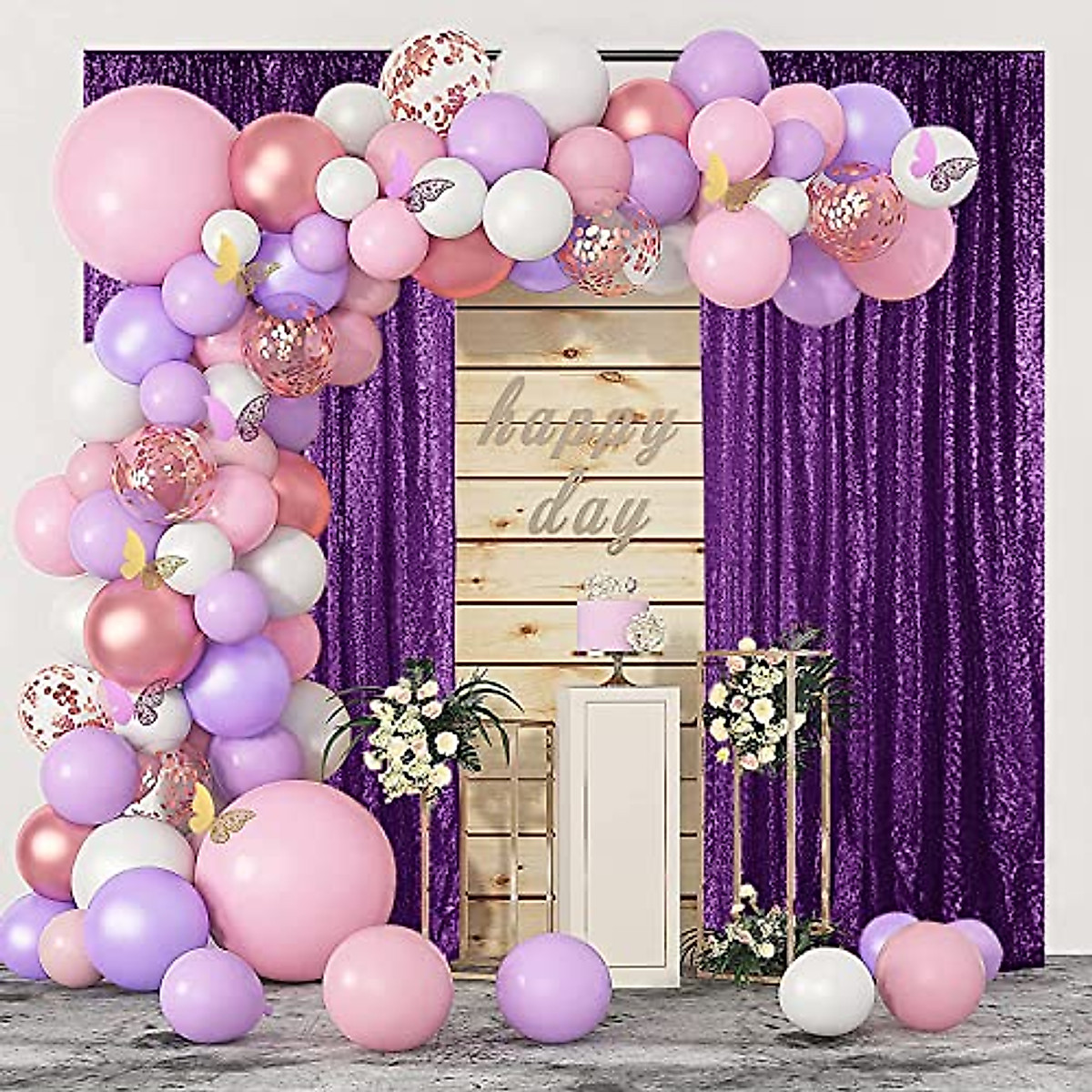 Hahuho Purple Sequin Backdrop Curtain, 2PCS 2FTx8FT Glitter Backdrop Curtain for Parties, Christmas, Wedding, Party Decoration（2 Panels, 2FT x 8FT, Purple