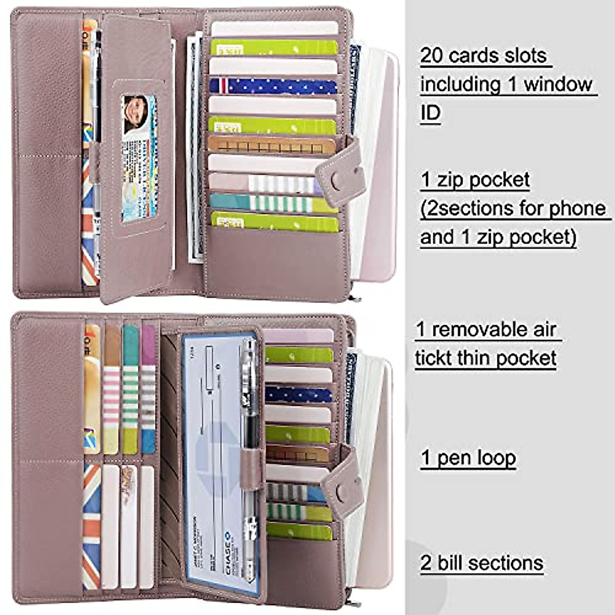 YALUXE Women's Genuine Leather Wallet RFID Blocking Multi Card Holder with Cell Phone Pocket Mothers Day Gifts