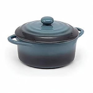 Kook Ceramic Mini Cocotte Set, Small Casserole Dishes with Lids and Handles, Individual Baking Ramekins, Oven, Microwave & Dishwasher Safe, Stoneware, 12 oz, Set of 4 (Stone Ombre)