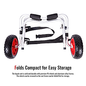 AA Products Kayak Canoe Carrier Cart Dolly Trailer Tote Solid Wheel Tires Hold up to 150 lb, Comes with Secure Buckle Straps