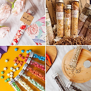 JPSOR 15pcs 110ml Plastic Test Tubes with Screw Caps 140 x 35mm Clear Flat Large Test Tubes with Lids and 1 Brush for Bath Salt, Candy Storage, Party Favors, Scientific Experiments