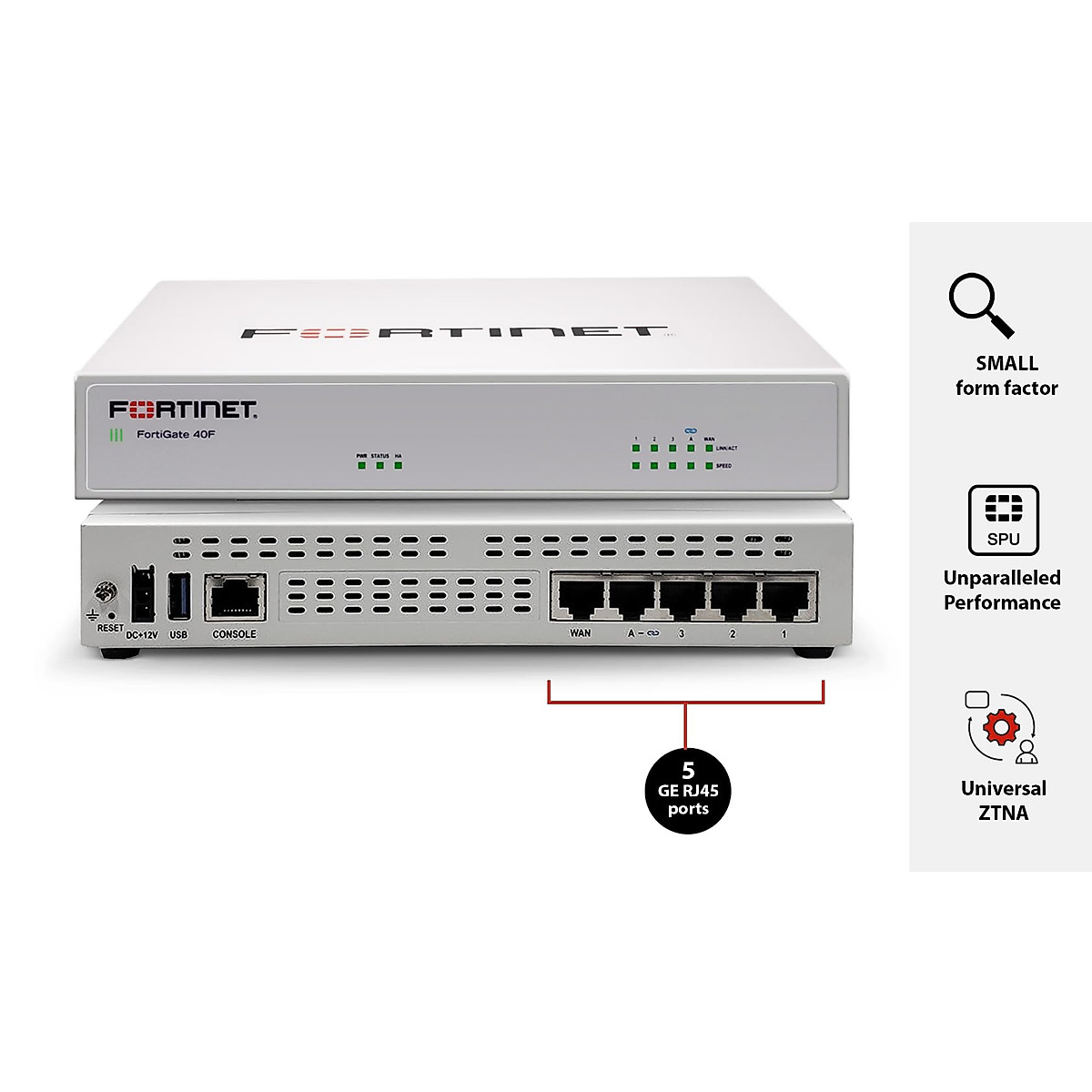 FORTINET FortiGate-40F Firewall Appliance - 5 Gigabit Ethernet RJ45 Ports, Ideal for Small Businesses (Appliance Only, No Subscription) (FG-40F)