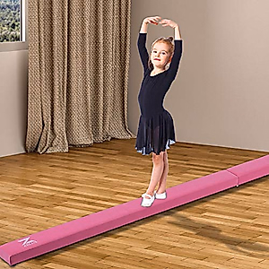 ZELUS 8' Folding Gymnastics Balance Beam, Floor Balance Beam w/Carry Handles Anti-Slip Base, Beginners & Professional Gymnasts (8 ft, Pink)
