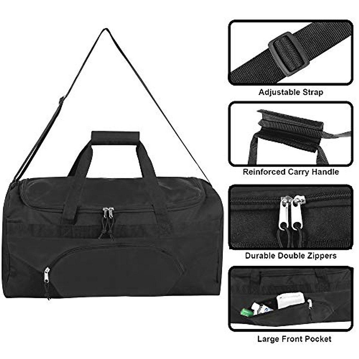 40 Liter, 22 Inch Duffle Bags for Women, Men, Travel Heavy Duty (Black)