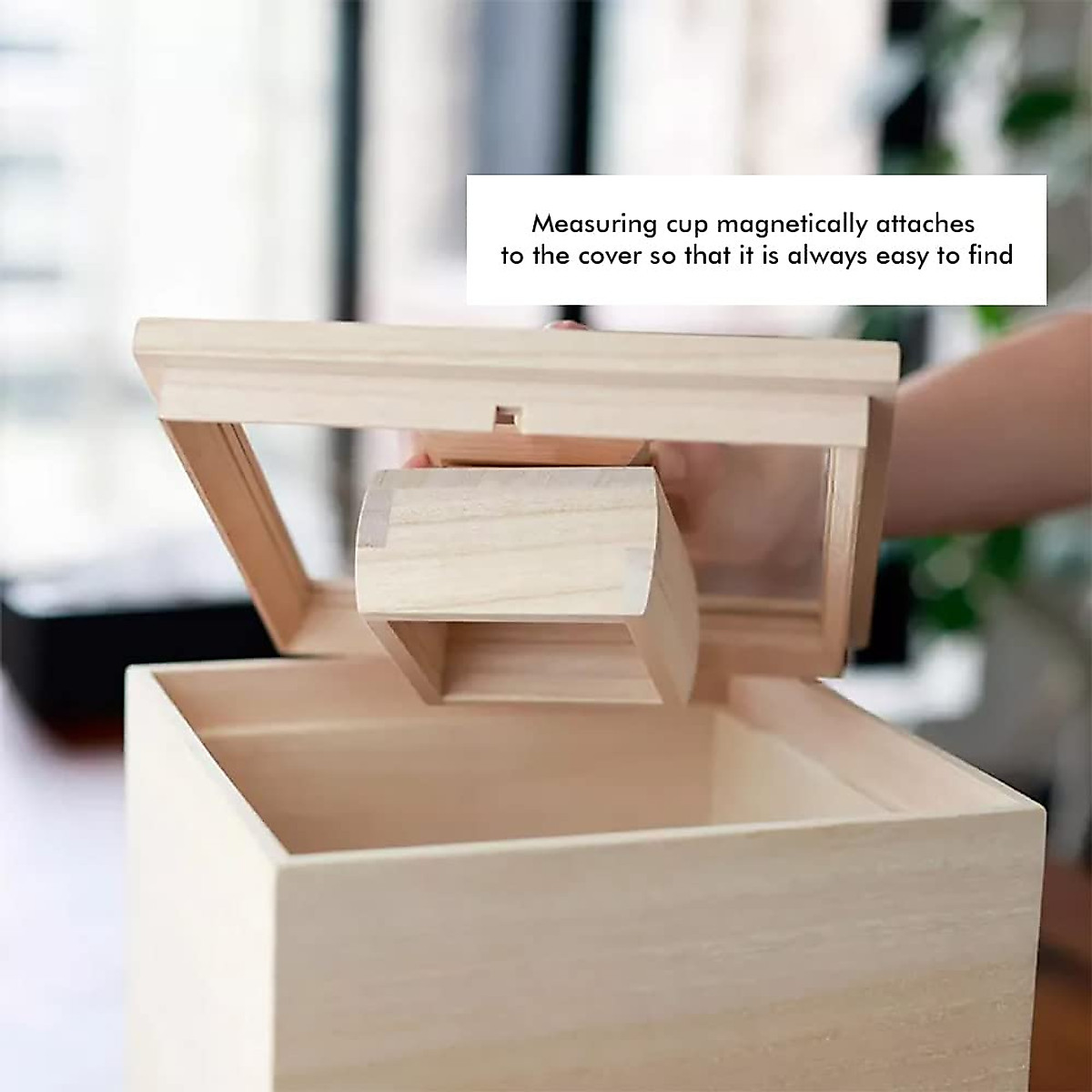 Wooden Rice Storage Container with Lid and Measuring Cup, 11.8lbs / 5kg - Grains, Dry Food