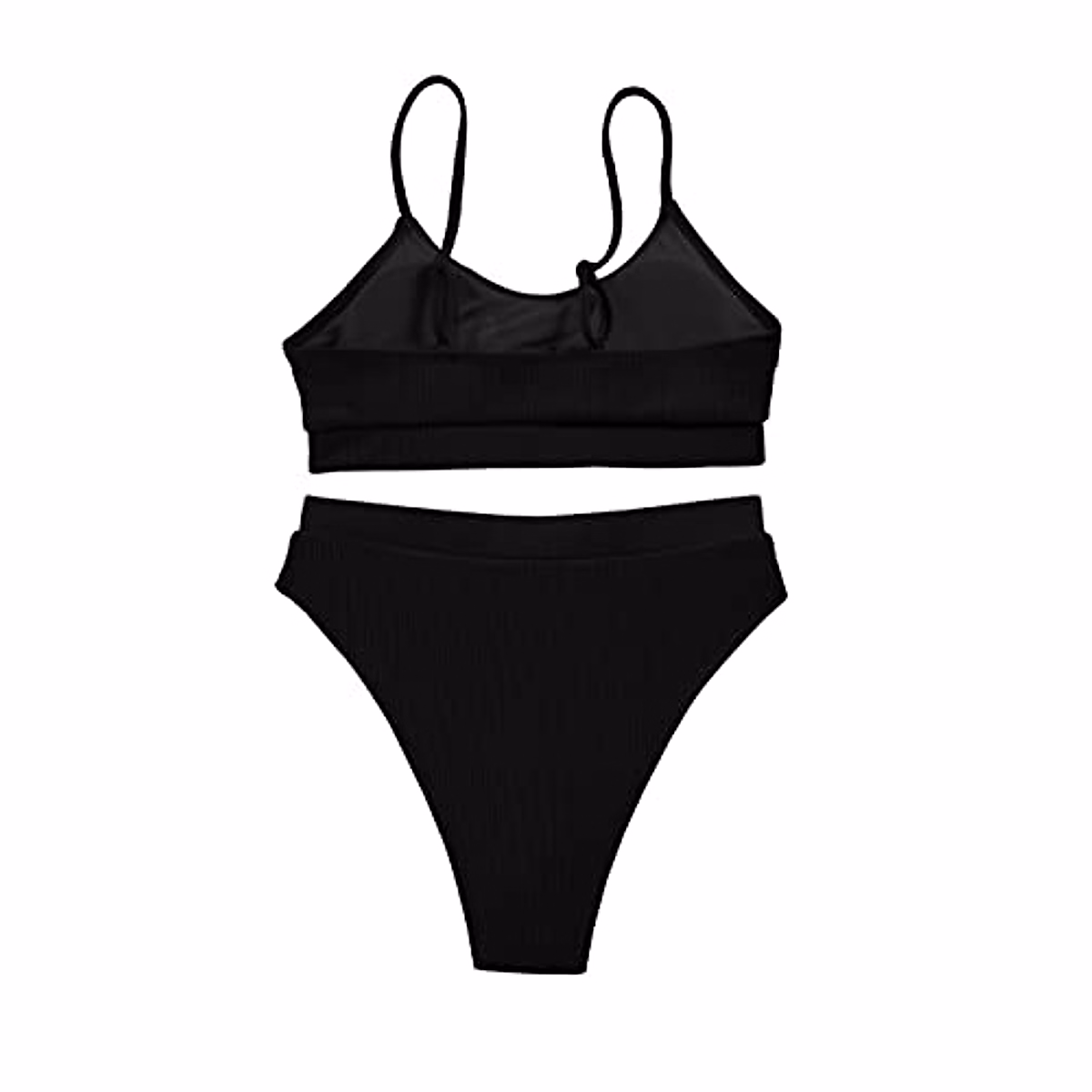 Lilosy High Waisted Tummy Control Bikini Ribbed Sporty Brazilian Swimsuit Set Women Highwaisted Cheeky Crop Push Up Top Cut Leg Rise Bottom 2 Piece Bathing Suit Black Medium