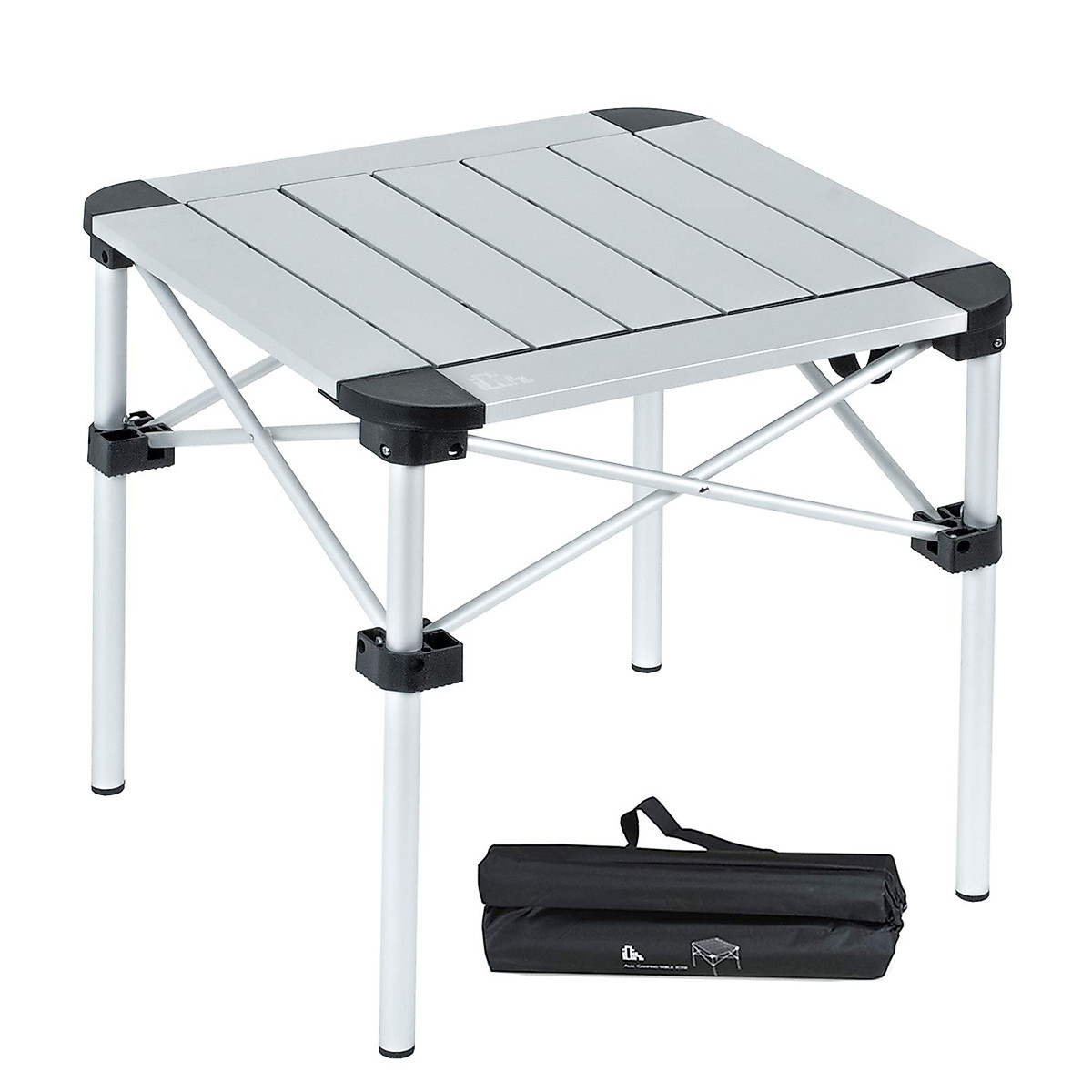 iClimb Lightweight Stable Alu. Folding Square Table Roll Up Top with Carry Bag for Camping Picnic Backyards BBQ Camp Kitchen (Silver, S)