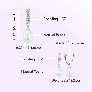 Jupiter Natural Pearl Silver Earrings - 925 Sterling Silver Genuine Pearl Women's Stud Earrings, Natural Pearl Cubic Zirconia Fashion Drop Earrings Jewelry