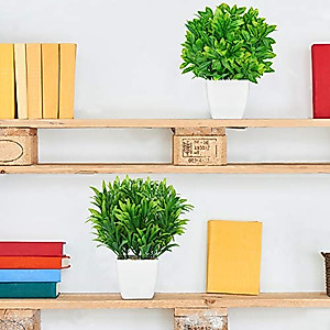 Artflower 2 Pack Artificial Eucalyptus Plants in Pots Mini Green Faux Potted Plants with Plastic White Vase Fake Aloe Grass for Home Indoor, Office, Desk, Table Bathroom Bedroom Decor