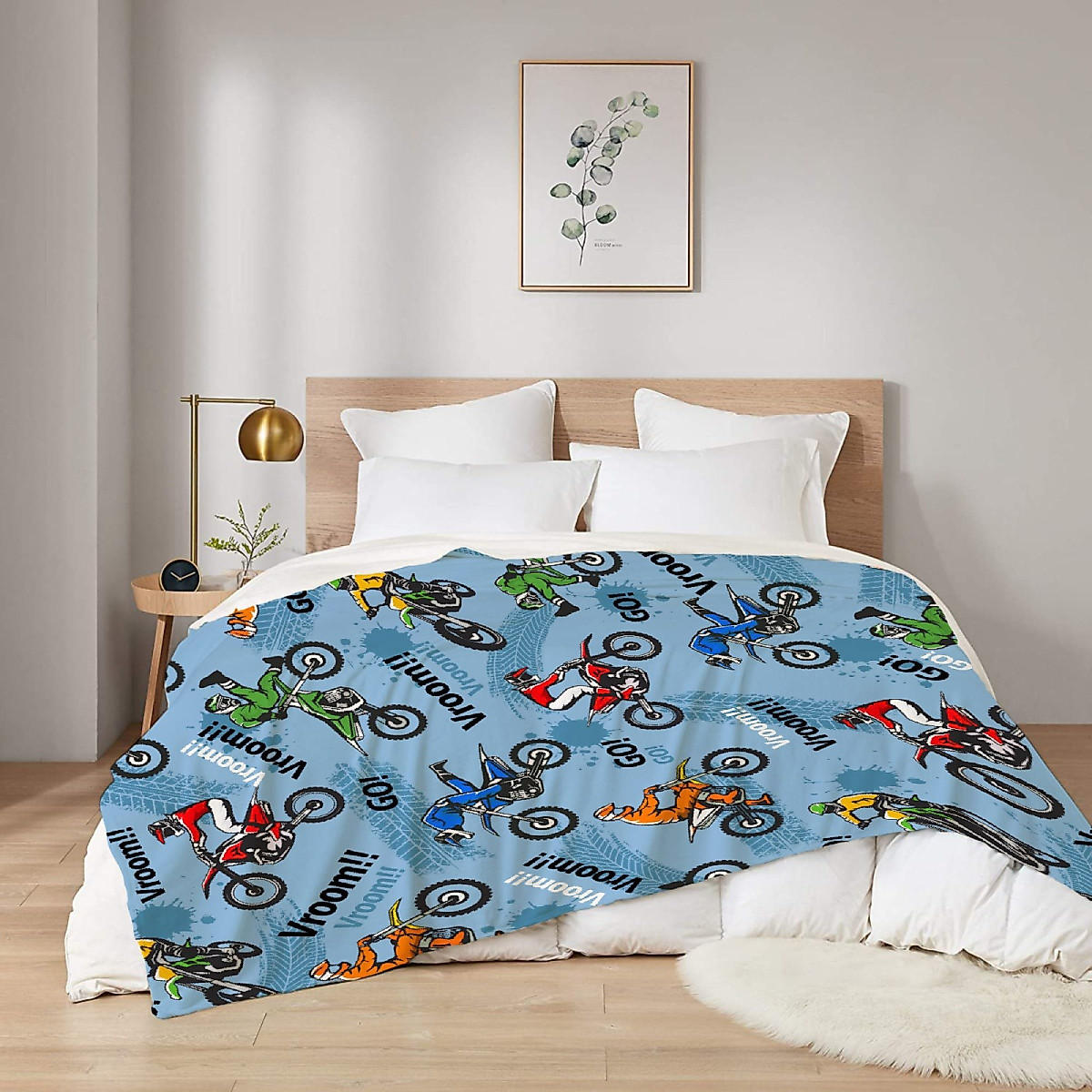 Dirt Bike Blanket Dirt Bike Lovers Girl Boy Soft Fuzzy Cozy Throw Blanket Warm Plush Lightweight Flannel for Bedroom Sofa Living Room 40"x50" for Kids