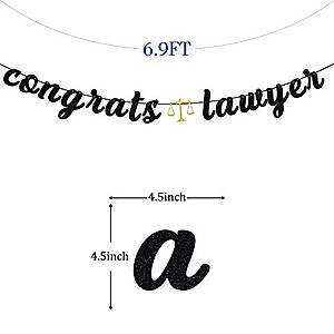 Glitter Congrats Lawyer Banner - Congrats Grad Case Closed Bunting, Law School Survivor Class of 2022 Graduation Party Decorations Black