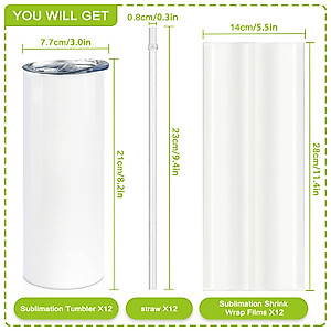 AiHeart 20oz Sublimation Stainless Steel Coffee Tumblers,Double Wall Vacuum Insulated Blanks Bulk Tumblers with Lid Silicone Coasters and Shrink Wrap Films,Travel Mug For Car Cup Racks(11pack)