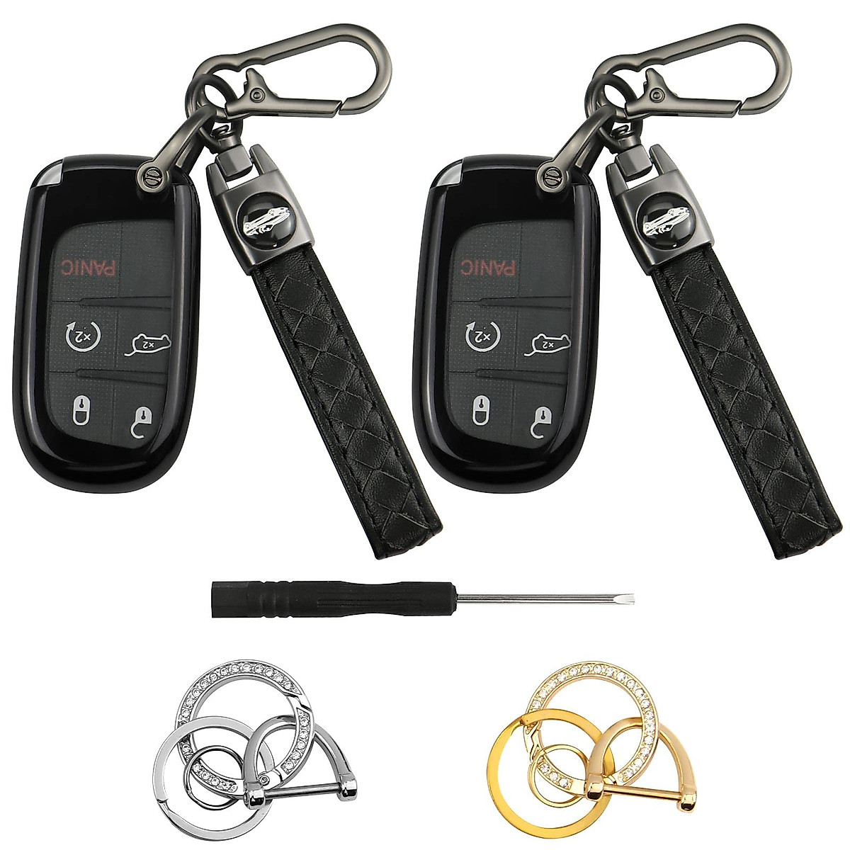 Kawoco 2Set Gift Package for dodge journey key fob cover with extra for dodge durango accessories about car key,Compatible with dodge durango accessories about car key,Black