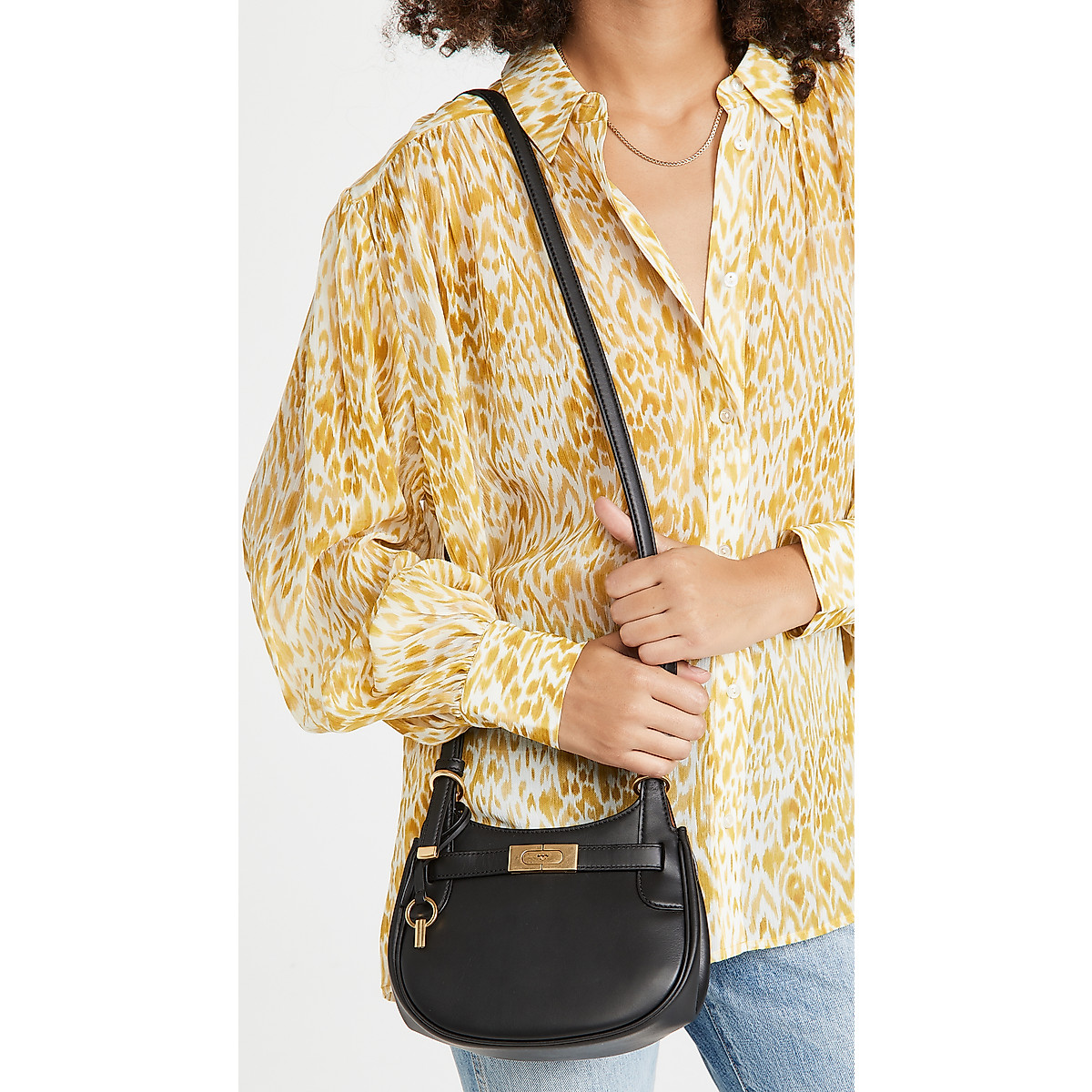 Tory Burch Women's Lee Radziwill Small Saddlebag, Black, One Size