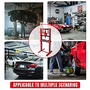 BIG RED T51201 Torin Steel H-Frame Hydraulic Garage/Shop Floor Press with Stamping Plates, 12 Ton (24,000 lb) Capacity, Red