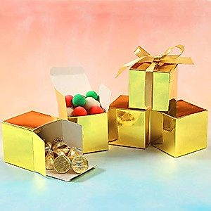 COTOPHER 60pcs Wedding Favor Boxes, Paper Gift Boxes 3x3x3 Inches Small Gift Boxes with Ribbons Small Boxes for Gifts, Crafting, Cupcake, Candy, Bridesmaid Proposal Boxes (Metallic Gold)