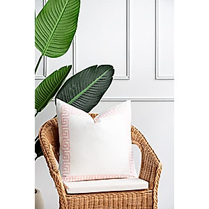 Hofdeco Premium Coastal Patio Indoor Outdoor Lumbar Pillow Cover ONLY for Backyard, Couch, Sofa, Pink Greek Key, 20"x20"