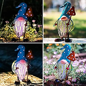 dreamskip Solar Outdoor Lights Decorative, Metal Gnomes Statue Decorations, Garden Solar Lights Table Lantern Lamps for Patio, Yard, Porch, Balcony