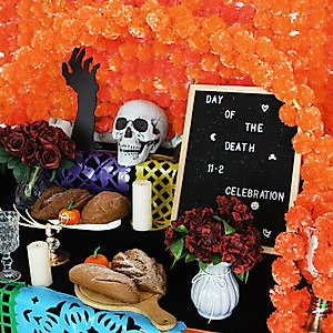 Trimgrace 5 Pcs Orange Marigold Garland 5FT for Thanksgiving Weddings Mantles and Diwali Decor - Faux Garlands for Party and Home Decoration Mexican Day of The Dead