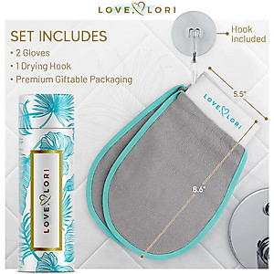 LOVE, LORI Exfoliating Glove (Set of 2) - 100% Viscose Fiber Exfoliating Mitt - Dead Skin Remover for Body, Keratosis Pilaris & Self Tanning - Improve Skin Texture - Self Care Gifts for Women