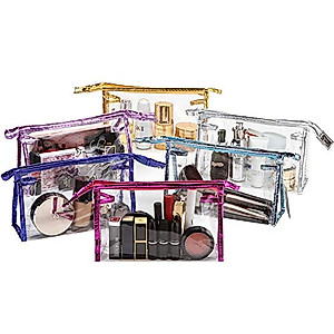 Sea Team 6-Pack Transparent Waterproof Cosmetic Bags with Zipper, Clear Vinyl Plastic Makeup Bags, Portable Travel Toiletry Pouch, Organizer, Pencil Case (Colorful, Small/8.9")