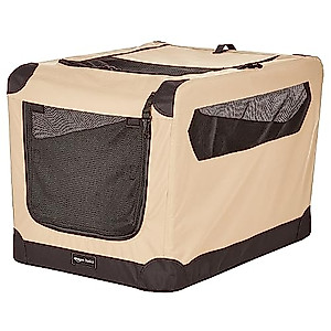 Amazon Basics 2-Door Collapsible Soft-Sided Folding Soft Dog Travel Crate Kennel, Medium (21 x 21 x 30 Inches), Tan