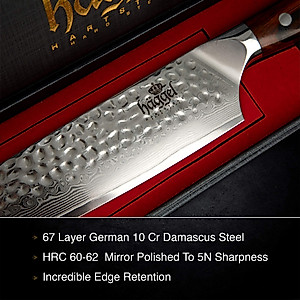 Haggel 8 Inch Damascus Chef Knife for All-Around Food Preparation Ultra-Sharp Professional Kitchen Knife Hand Hammered VG10 Stainless Steel Knife Best Gifts for Chefs