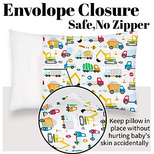 Baby Toddler Pillow Cases Trcuk Pattern - Child Pillowcase Fit Kids & Travel Pillows 13 x 18, 14 x19 - Soft Cotton Pillows Cover Set of 2, Envelope Pocket, Durable Well Stitched, Boy Girl Crib Bedding