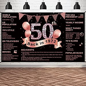 50th Birthday Banner Backdrop Decorations for Women, Rose Gold Back in 1972 Banner 50 Year Old Birthday Party Poster Supplies, Extra Large Happy Fifty Birthday Decor Photo Booth(6x3.6ft)