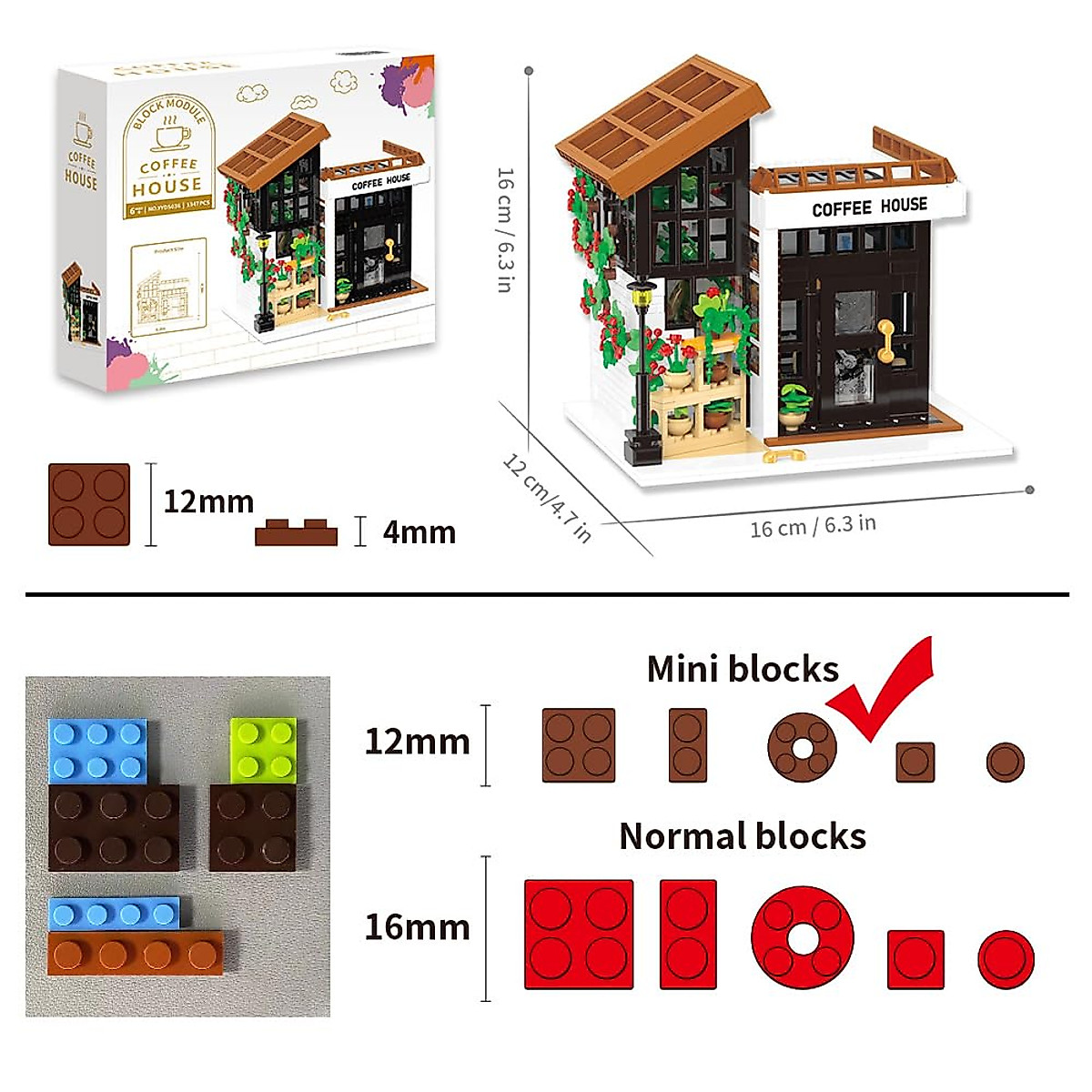 City Cafe Building Toy Set, Modular Coffee Shop Building Blocks Halloween Xmas Gift for Adult, Boy and Girls 14+, 1347pcs Mini Brick with LED