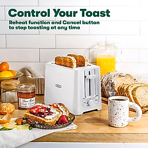 BELLA 2 Slice Toaster with Auto Shut Off - Extra Wide Slots & Removable Crumb Tray and Cancel, Defrost & Reheat Function - Toast Bread, Bagel & Waffle, White