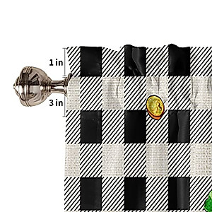 Valances for Windows St. Patrick's Day Clover Gold Coin Gnomes Black White Buffalo Plaid Kitchen Valances for Windows Rod Pocket Window Valance Curtains,Semi Sheer Valance for Kitchen 54" x18"