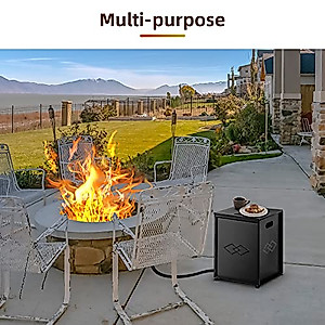 PioneerWorks Propane Metal Tank Cover Table for Gas Fire Pits, Gas Tank Holder Storage Side Table for 20 Pound Propane Tank, 16-inch Hideaway Table with Side Handles